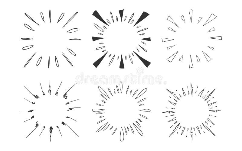 Set of Hand Drawn Vector of Sunburst Template, Isolated on White ...