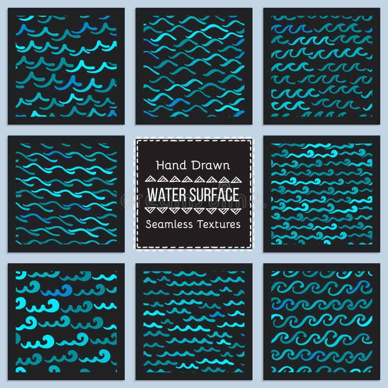 Set of Hand Drawn Vector Textures of Water Surface Stock Vector ...