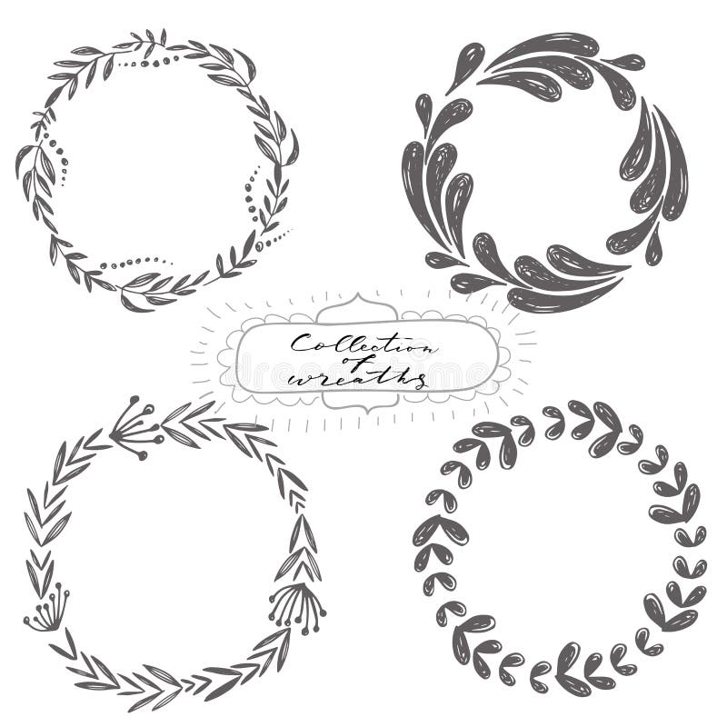 Set of Hand Drawn Vector Wreaths Stock Vector - Illustration of paint ...