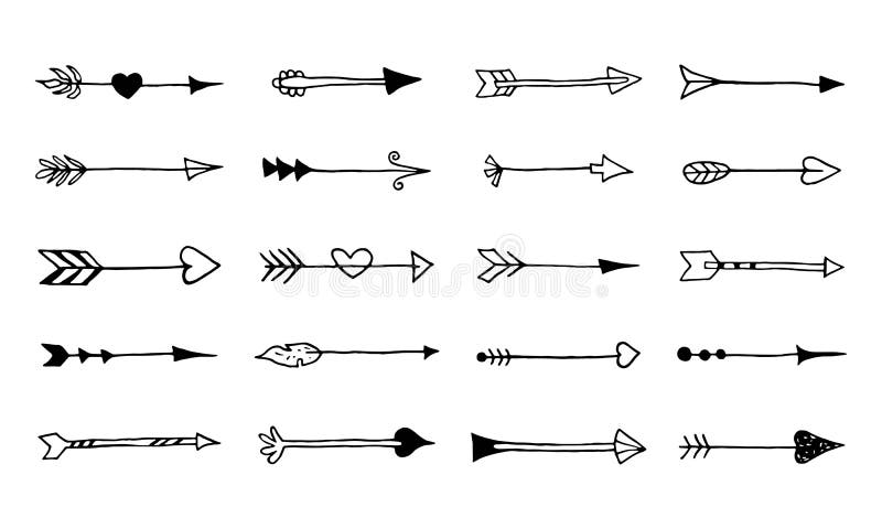 Set of Hand Drawn Vintage Arrows. Stock Illustration - Illustration of ...