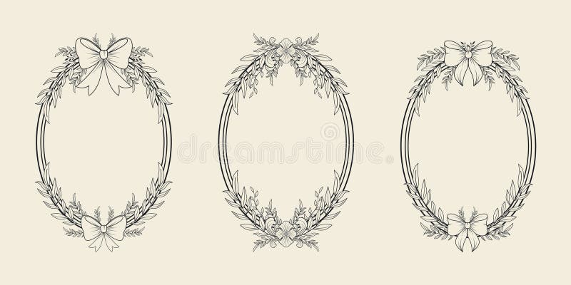 A Set of Hand-drawn Vintage Elegant Frames. Botanical Circular Frame ...