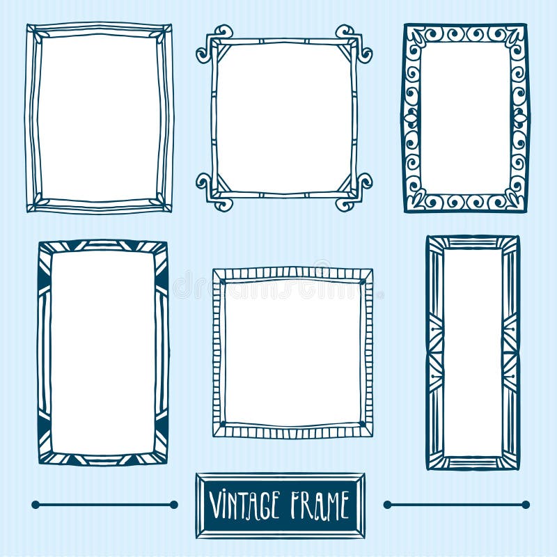 Set of Hand Drawn Vintage Frames Stock Illustration - Illustration of ...