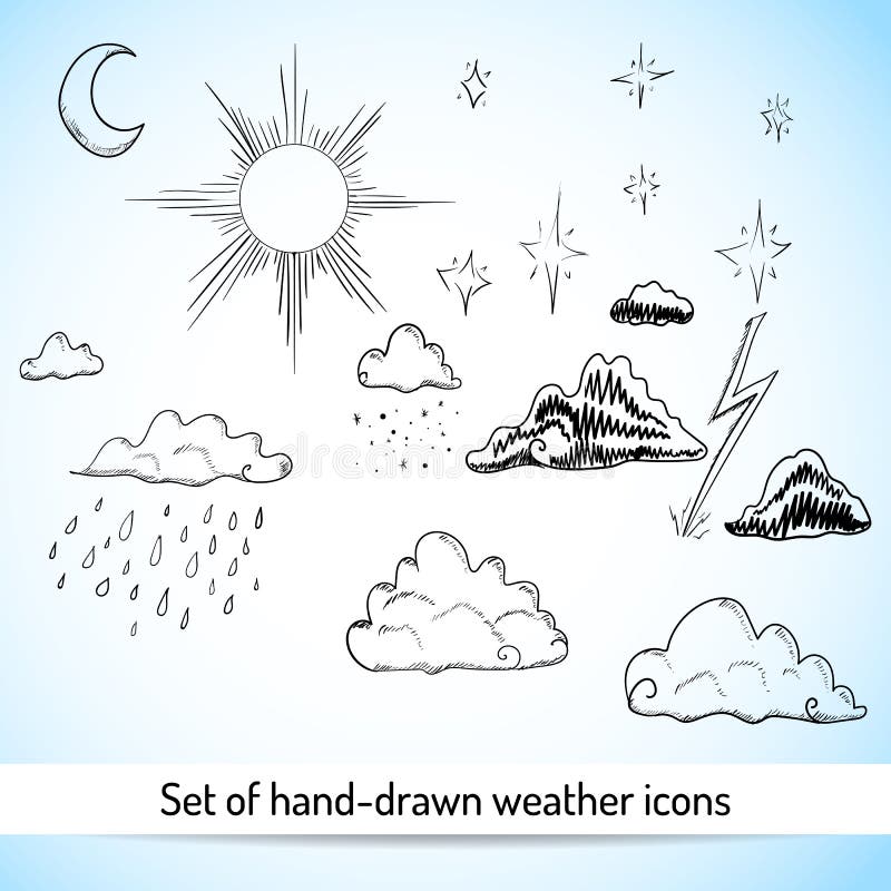 Set of Hand-drawn Weather Icons Stock Vector - Illustration of snow ...
