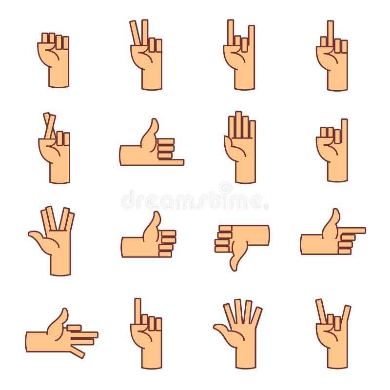 Set of Hand Gestures in Modern Thin Line Style. Vector Illustration ...
