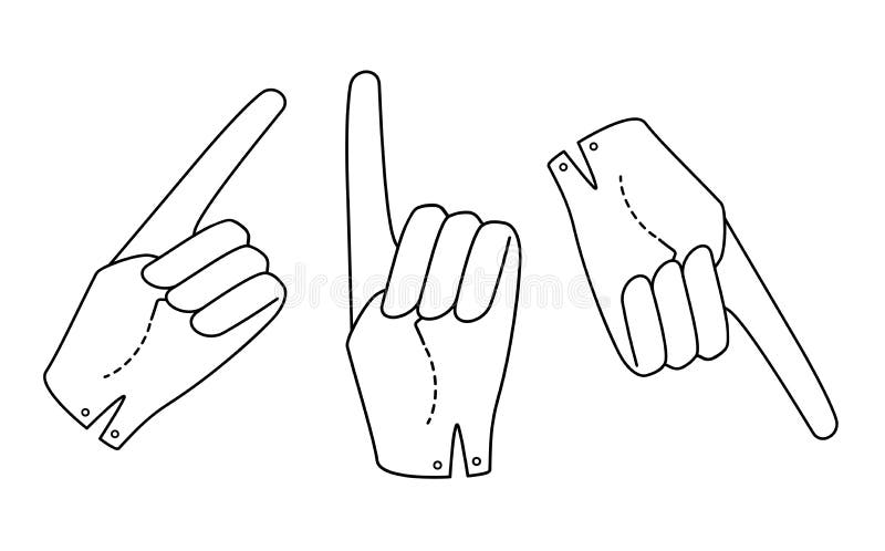 Set Hand in a Glove with a Raised Index Finger. Sign. Linear Silhouette ...