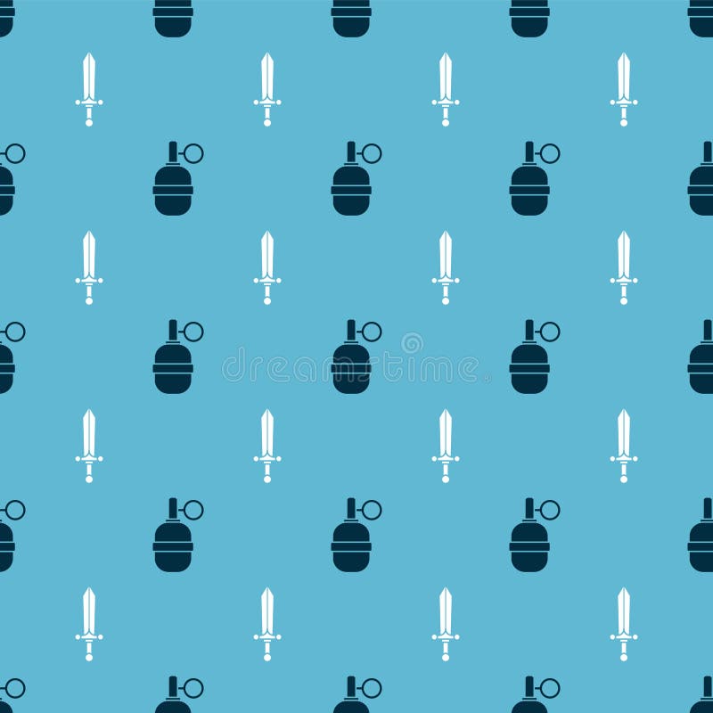 Set Hand Grenade and Medieval Sword on Seamless Pattern. Vector Stock ...
