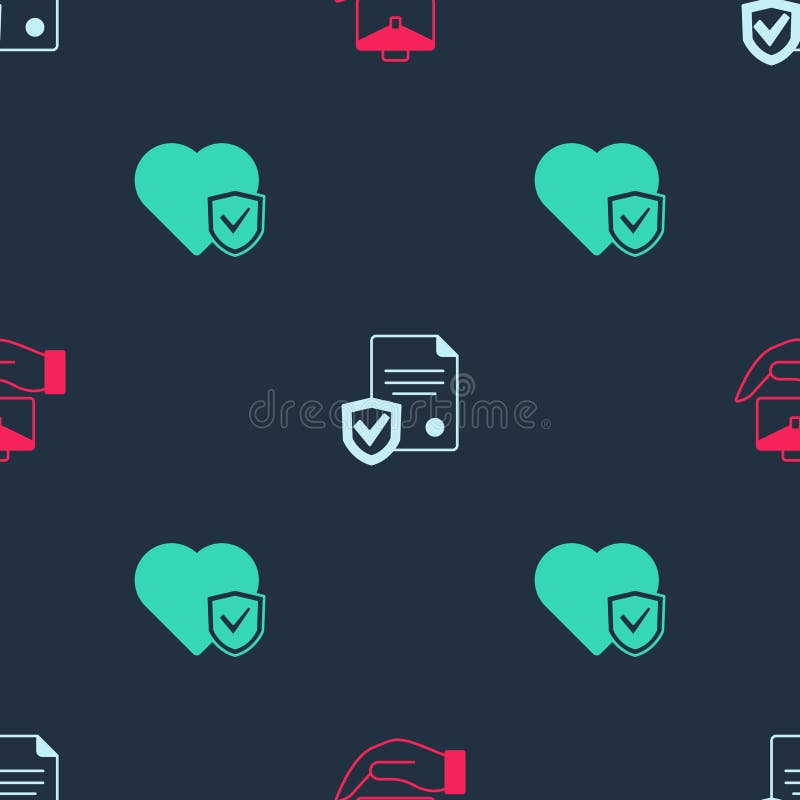 Set Hand Holding Briefcase, Contract with Shield and Life Insurance on ...