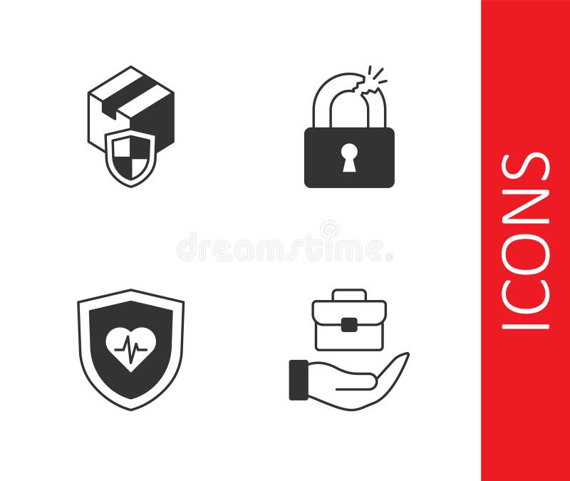 Set Hand Holding Briefcase, Delivery Security with Shield, Life ...