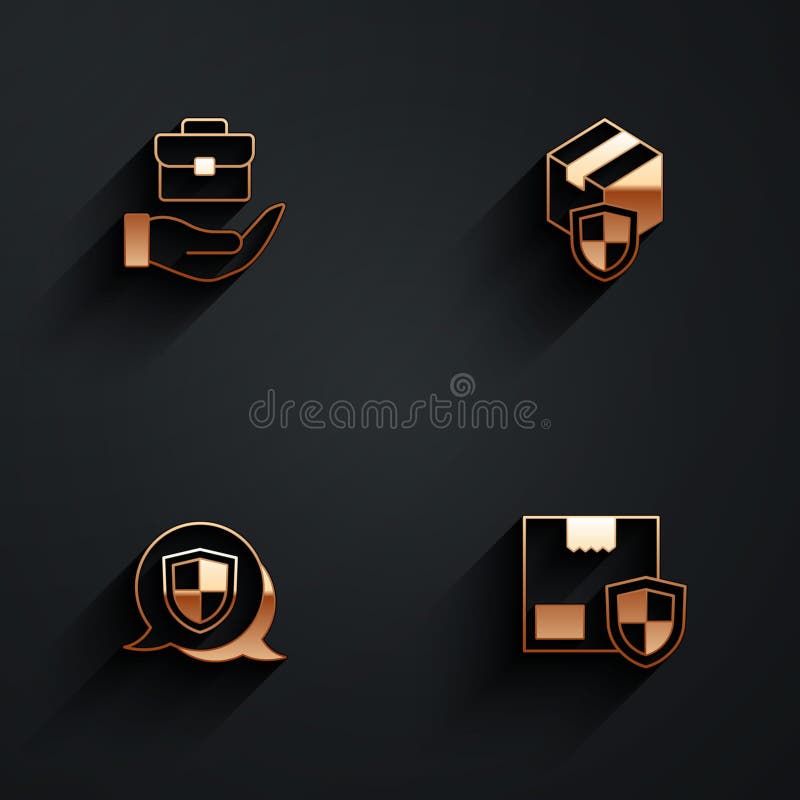 Set Hand Holding Briefcase, Delivery Security with Shield, Shield and ...