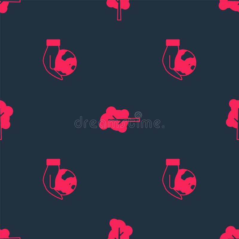 Set Hand Holding Earth Globe and Tree on Seamless Pattern. Vector Stock ...