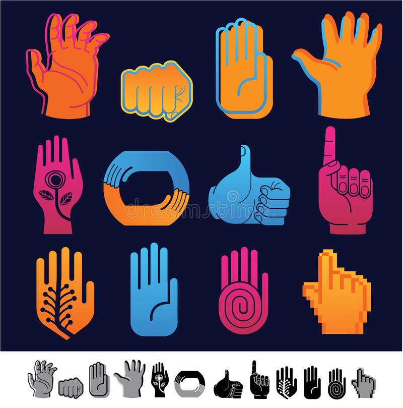 Set of 12 hand icons. stock vector. Illustration of decoration - 57982458