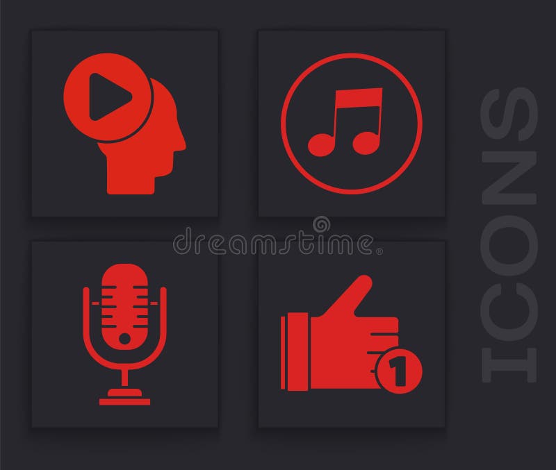 Set Hand Like, Head People with Play Button, Music Note, Tone and ...