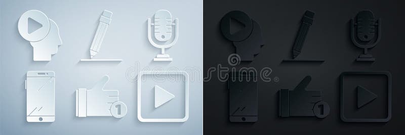Set Hand Like, Microphone, Smartphone, Mobile, Play in Square, Pencil ...