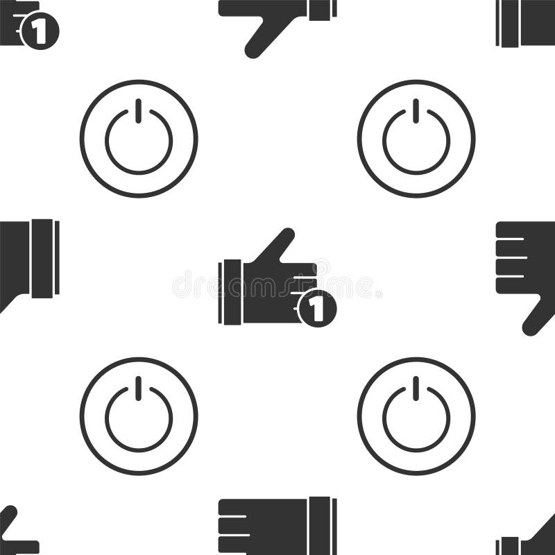 Set Hand Like, Hand Like and Power Button on Seamless Pattern. Vector ...