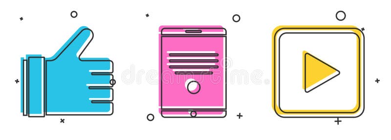 Set Hand Like, Tablet and Play in Square Icon. Vector Stock Vector ...