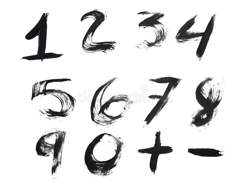 A Set of Hand-painted Black Ink Numerals (0-9) and Plus and Minus ...