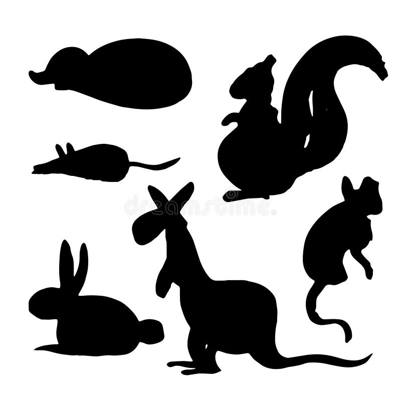 Set of Hand Painted Ink Animals in Black Color Stock Illustration ...
