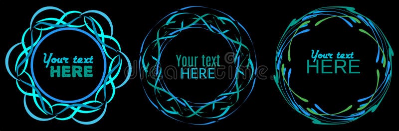 Set of Hand Painted Vector Circle Blue Frame Borders. Abstract Round ...