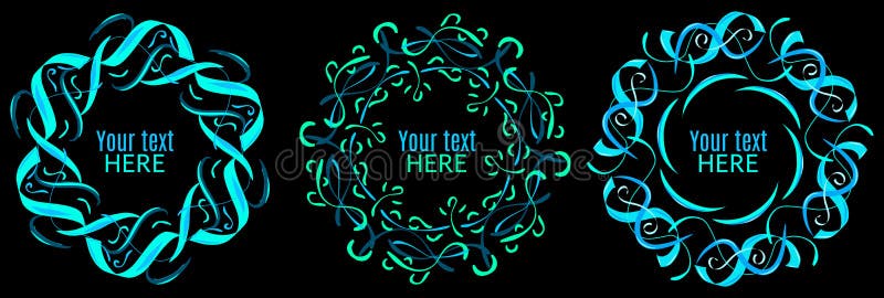 Set of Hand Painted Vector Circle Blue Frame Borders. Abstract Round ...