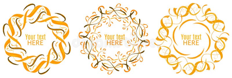 Set of Hand Painted Vector Circle Gold Frame Borders. Abstract Round ...