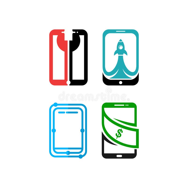 Set of Hand Phone Mobile Logo Icon Vector Design Template, Element ...