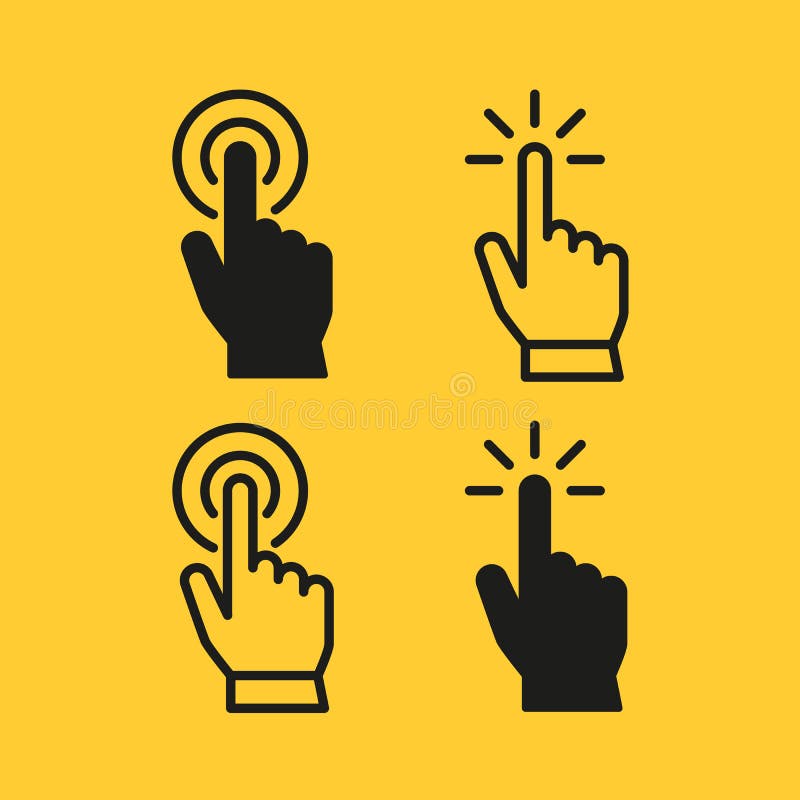Set of Hand Pointer or Cursor Mouse Push Linear Icon Symbol Stock ...
