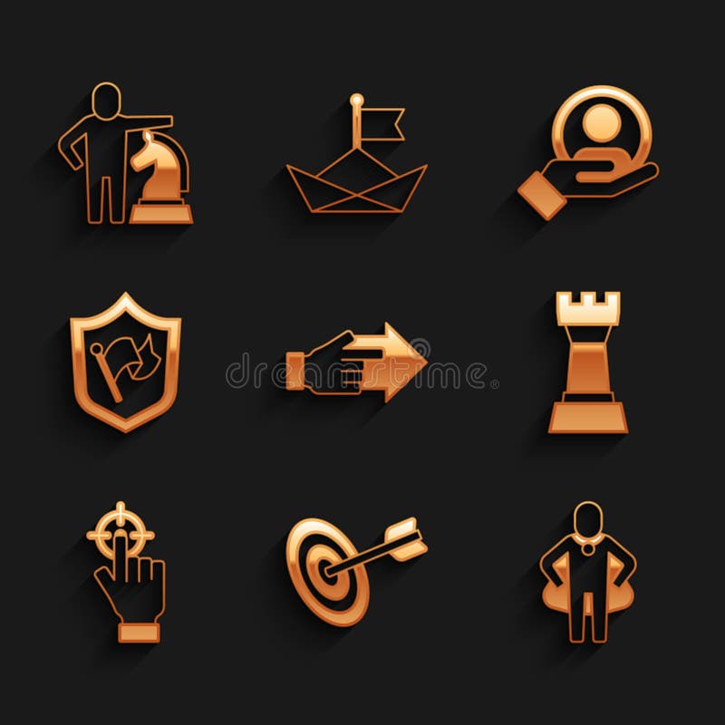 Set Hand with Pointing Finger, Target, Head Hunting, Chess, Shield Flag ...