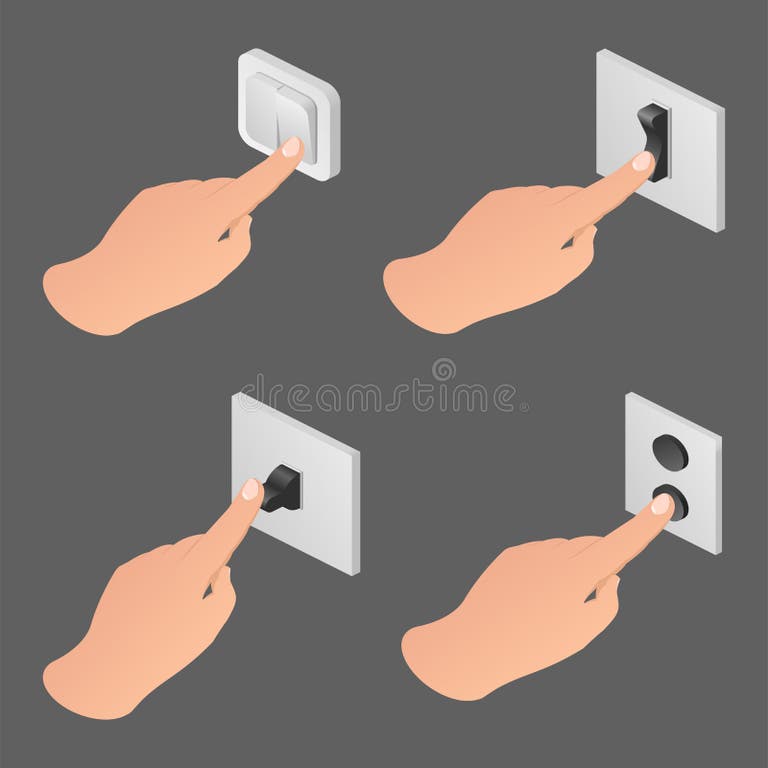 Set Hand Press on Switch Toggle Button Isometric Ico Stock Vector ...