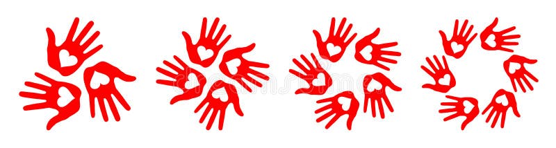 Set of Hand Print with Heart Circle Icons. Handprint Emblems. Hand ...