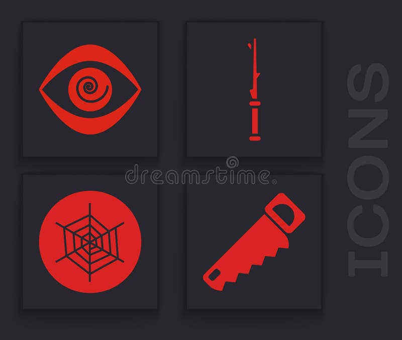 Set Hand Saw, Hypnosis, Magic Wand and Spider Web Icon. Vector Stock ...