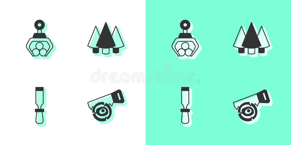 Set Hand Saw and Log, Grapple Crane Grabbed, Chisel Tool and Christmas ...