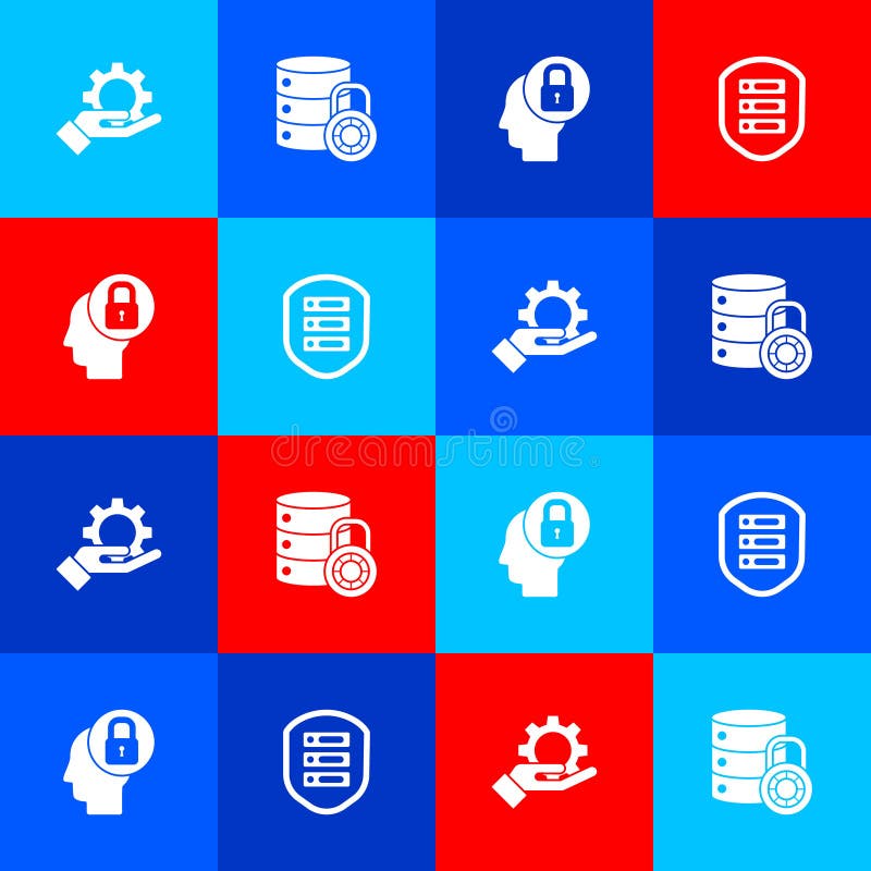 Set Hand Settings Gear, Server Security with Lock, Human Head and ...