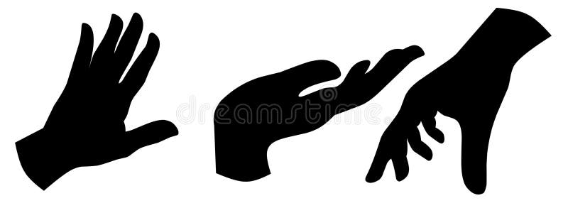 Set of Hand Silhouettes Isolated on White, Human Hand Gestures Stock ...
