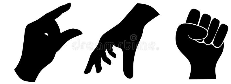 Set of Hand Silhouettes Isolated on White, Human Hand Gestures Stock ...