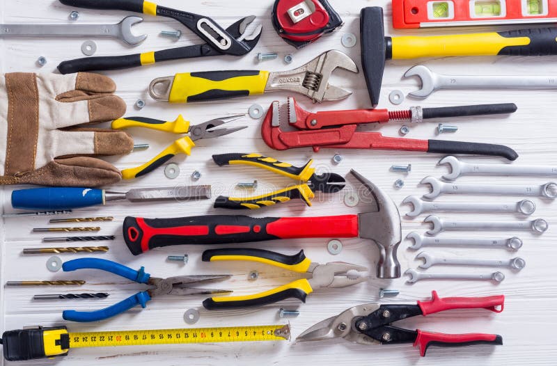 Hand Tools on Wooden Background Stock Photo - Image of pliers, spanners ...