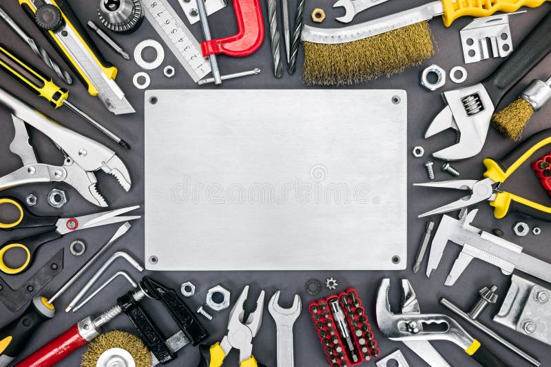 Set of Different Hand Tools on Grey Background Stock Photo - Image of ...