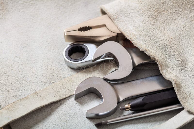 Set of Hand Tools in a Pocket Stock Photo - Image of plier, chrome ...