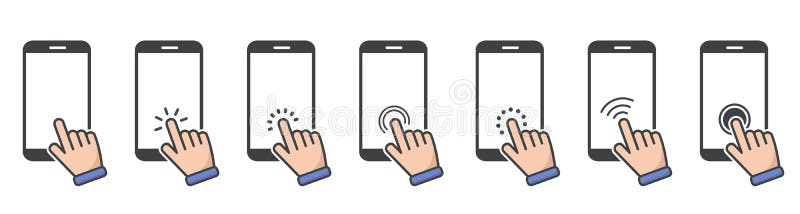 Set of Hand Touch Screen Smartphone Icons, Click. Hand Click, Press ...