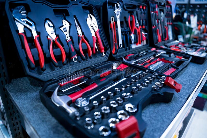 Set of Hand Various Work Tools at the Showroom of a Large Store. Stock ...