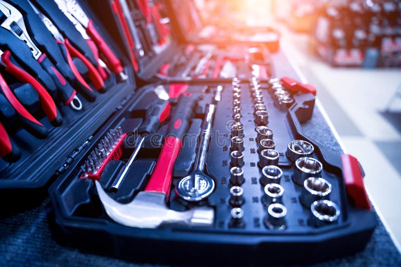 Set of Hand Various Work Tools at the Showroom of a Large Store. Stock ...