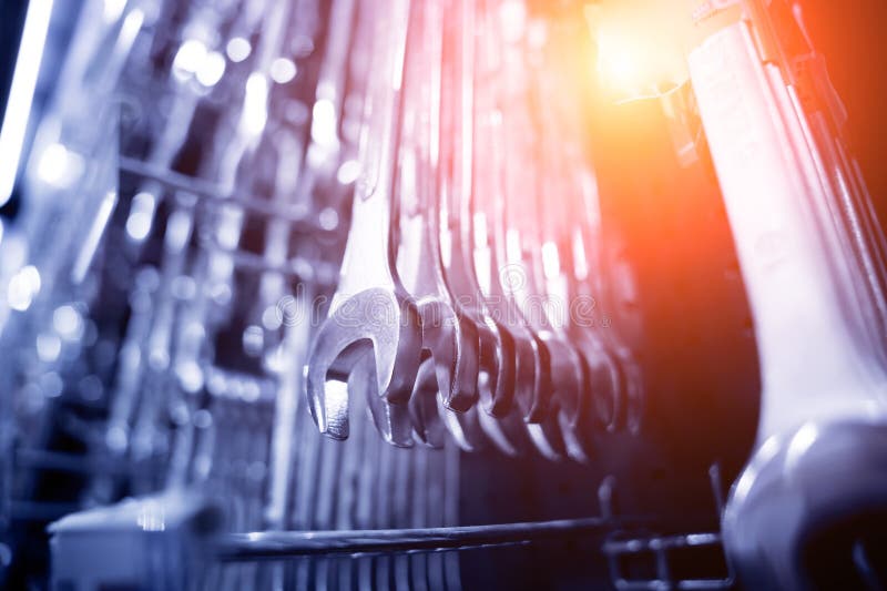 Set of Hand Various Work Tools at the Showroom of a Large Store. Stock ...