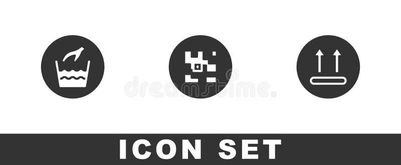 Set Hand Wash Laundry, QR Code and Temperature Icon. Vector Stock ...