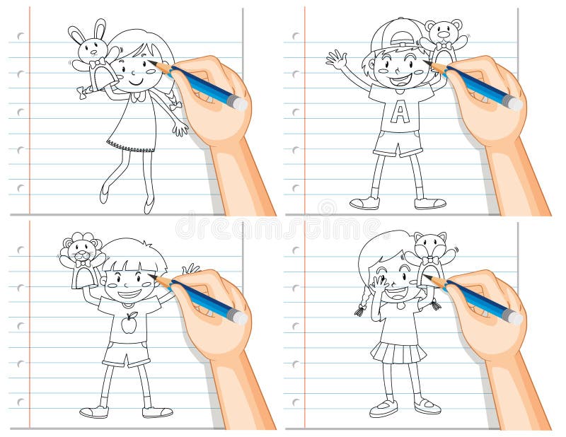 Kids Hand Writing Cartoon . Stock Vector - Illustration of hand, pencil ...