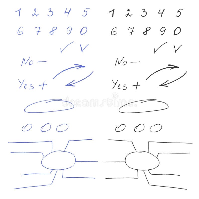 Set of Hand Written Numbers and Elements Stock Vector - Illustration of ...