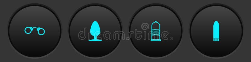 Set Handcuffs Anal Plug Condom Safe Sex And Vibrator Icon Vector
