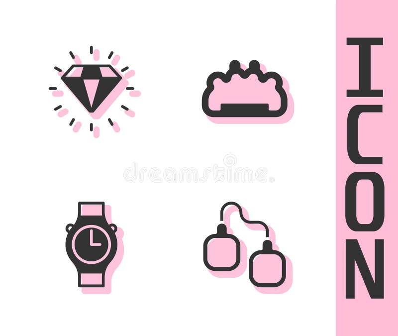 Set Handcuffs, Diamond, Wrist Watch and Brass Knuckles Icon. Vector ...