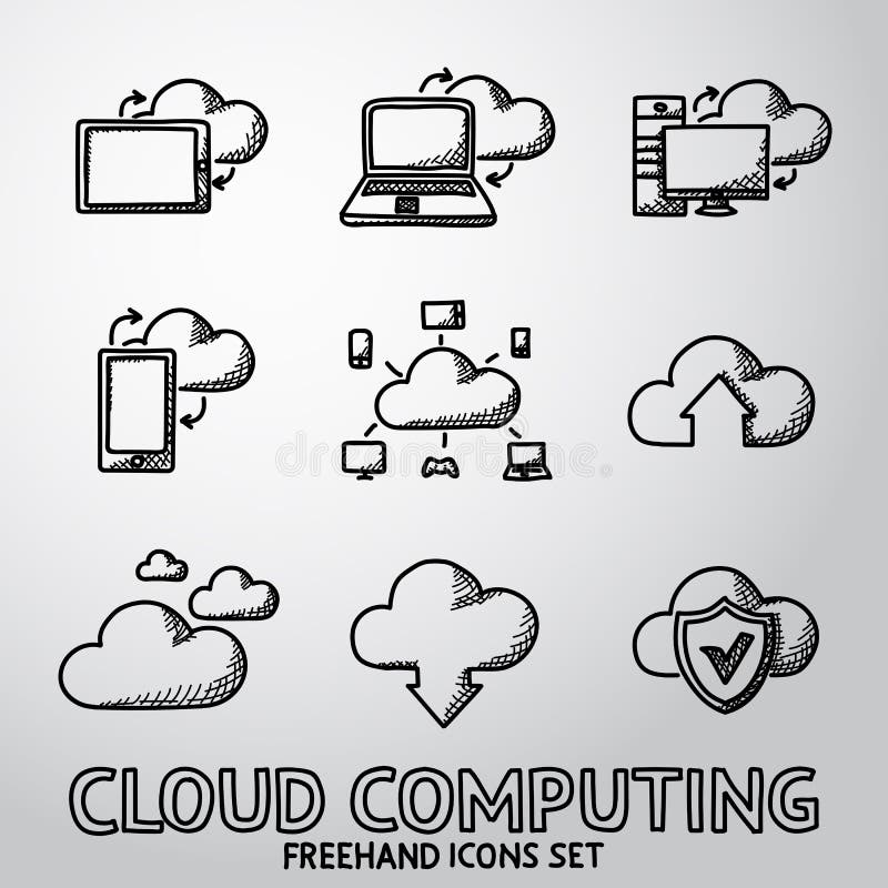 Set of Handdrawn Cloud Computing Icons. Vector Stock Vector - Illustration of computing, doodle ...