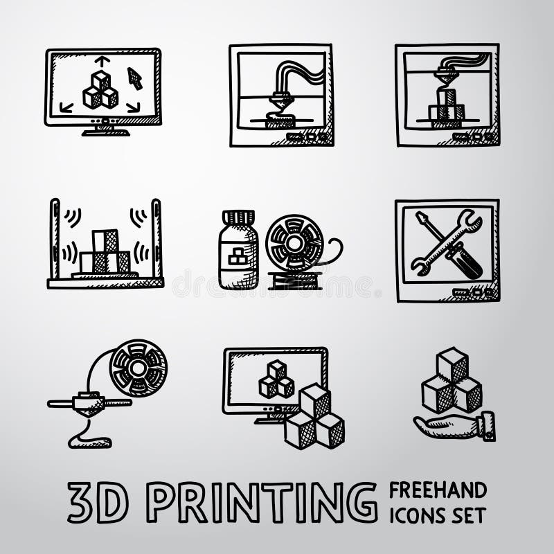 Set of Handdrawn 3D Print Icons - Printers, Pc Stock Vector ...