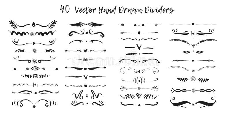 Set of Handdrawn Divide Borders in Ink. Swirls and Dividers for Design ...