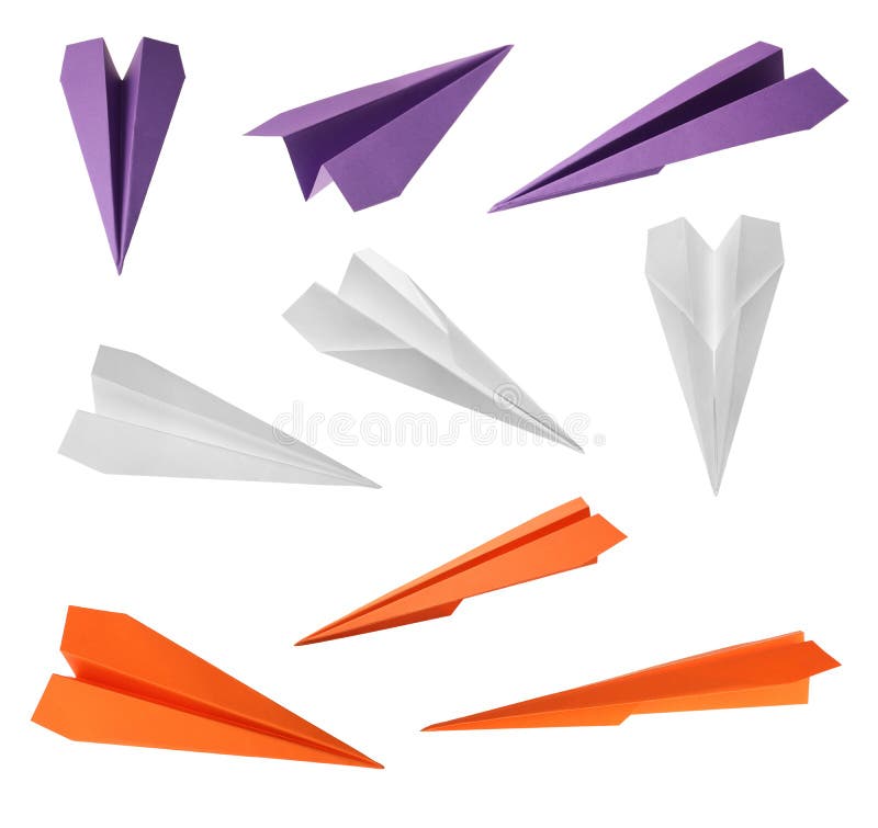 Set with Handmade Different Color Paper Planes on White Background ...